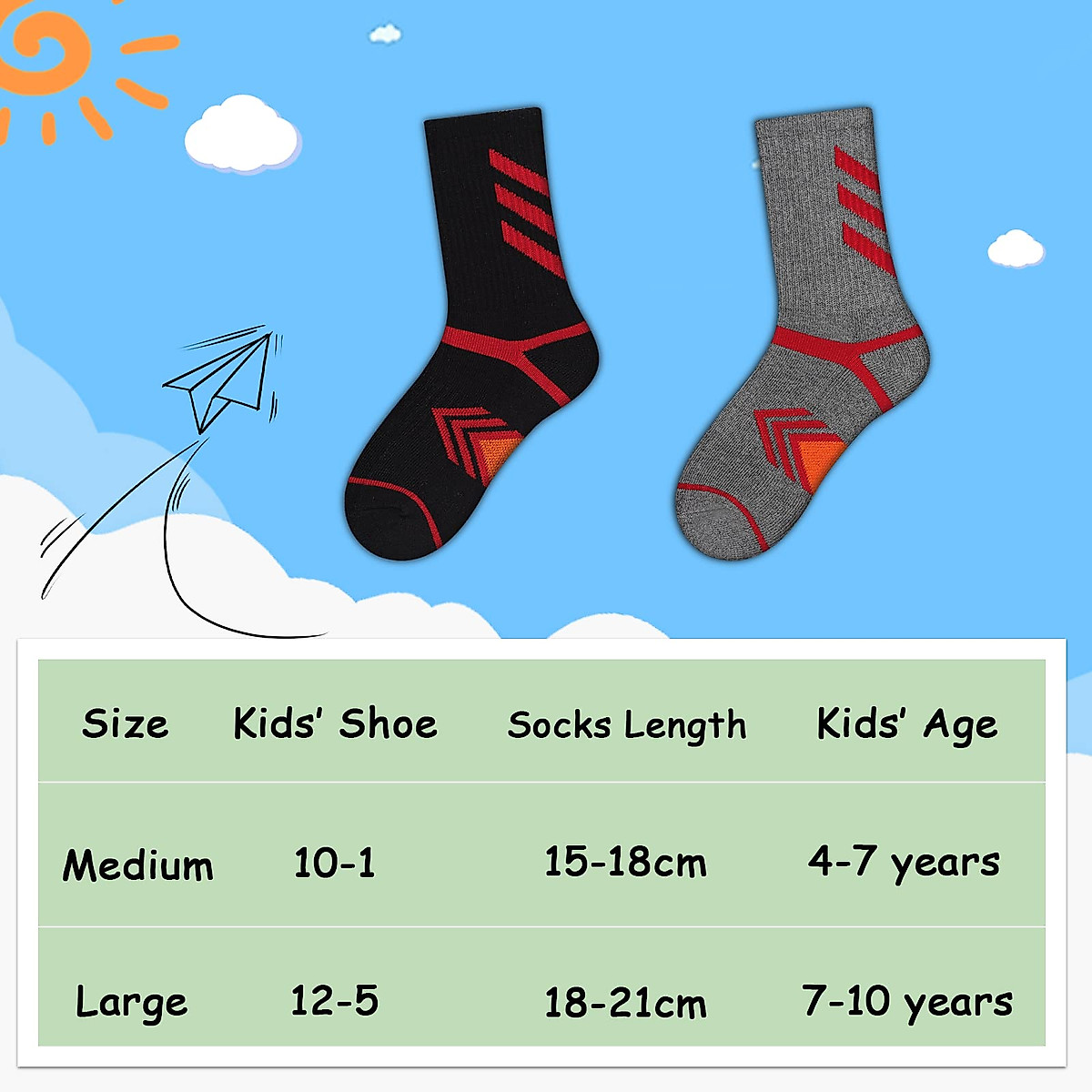 Comfoex Boys Crew Socks Athletic Long Cotton Socks For Kids Half Cushioned Calf Sports Socks 6 Pairs