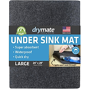 Drymate Under Sink Mat, Waterproof Cabinet Protection Mats for Kitchen & Bathroom, Absorbent Shelf Liners, Slip-Resistant, Non-Adhesive, Machine Washable, Durable (USA Made)(24”x29”)(Charcoal)