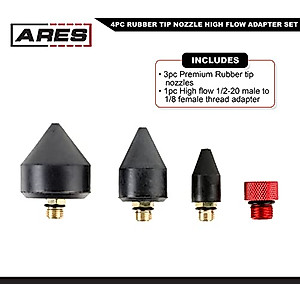 ARES 17005 – 4-Piece Rubber Tip Nozzle Accessory Set for Any Air Blow Gun – Includes 3 Rubber Tip Sizes and High Flow Adapter – Rubber Tips Protect Finished Surfaces During Use