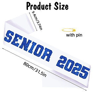 8 Pcs White Senior 2025 Sashes with Royal Blue Glitter Letters - Graduation Celebration sash, Senior Sashes Class of 2025, Senior Cheer Sash, Class Competition Sashes, Graduation Party Supplies