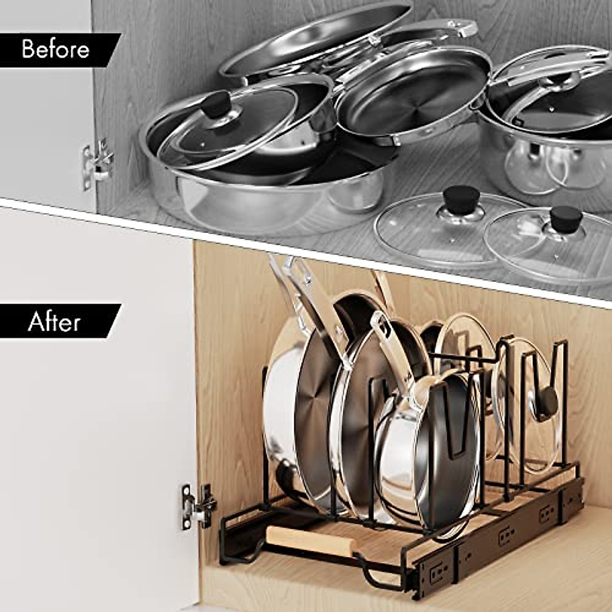 KES Pull Out Cabinet Organizer, Pot and Pan Organizer for Cabinet 12" W * 21" D Cookware Organizer Slide Out for Pans, Pots, and Lids Matte Black Under Sink Organizers and Storage, KPR500W30D53-BK