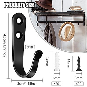 Qianyu 10 Pcs Black Wall Mounted Coat Hooks No Rust Metal Heavy Duty Single Prong Hanger Hook with 20 Pieces Screws for Hanging Hat Towel Key Robe Coats Scarf Bag Cap Coffee Cup Mugs