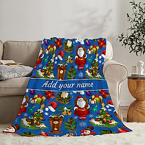 Custom Christmas Blanket Personalized Custom Name Christmas Throw Blanket Soft Cozy Flannel Blanket—Medium 60"x50" (Twin) Teen
