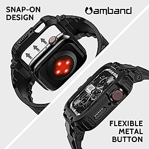 amBand Bands Compatible with Apple Watch 8/7 41mm, M1 Sport Series Rugged Case with TPU Strap Military Protective Tough Cover Bumper for iWatch 6/SE/5/4/3/2 40mm 38mm Men Black