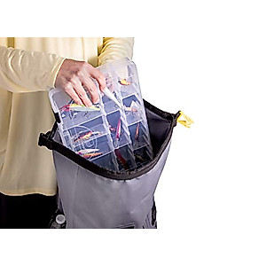 Plano Z-Series Roll-Top Waterproof Fishing Tackle Backpack, Gray Fabric, Includes 2 Clear 3700 Stowaway Utility Boxes, Fishing Backpack with Tackle Boxes