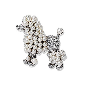 Cute Simulated Pearl Poodle Dog Brooch Pin Rhinestone Animal Lapel Collar Jewelry Accessories (Pearl Dog) X689