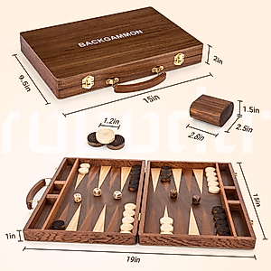 ropoda Sapele Wood Backgammon Board Game Set (15 Inches) for Adults and Kids - Classic Board Strategy Game - Portable and Travel Backgammon Set with Wooden Playing Pieces and Accessories