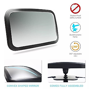 LmtLessDeals Baby Car Mirror Shatterproof Safely Monitor Infant Child in Rear Facing Seat Crash Test Rear Facing Car Mirror XL Wide Angle