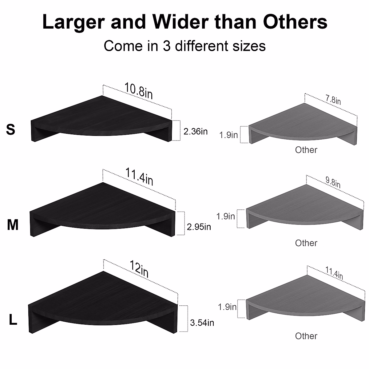 Alsonerbay Black Corner Shelf Wall Mount, Set of 3 Floating Shelves for Wall Storage and Display, Rustic Wood Shelves for Bedroom, Living Room, Bathroom, Entryway, Garage