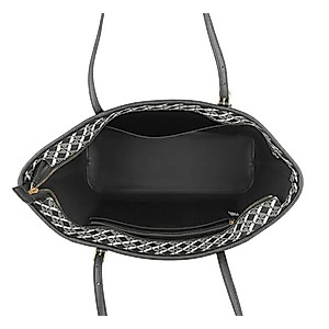 Tory Burch 143364 Geo Logo Black/Grey/White With Gold Hardware Women's Large Top Zip Tote Bag