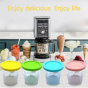 adwrparts Replacement for Ninja Creami Deluxe Pints and Lids 4 Pack, Compatible with Ninja CREAMi Deluxe 11-in-1 Ice Cream Makers NC500 Series, NC500 NC501 etc(4 Contains+4 PE Lids)