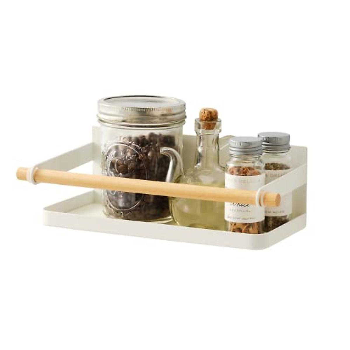 YAMAZAKI Storage Caddy Home Magnetic Steel + Wood | Spice Rack, One Size, White