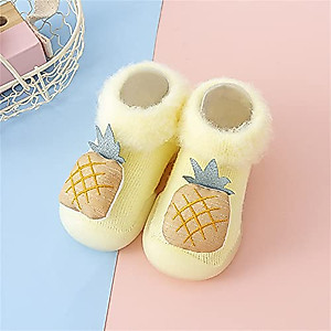 Infant Baby Boys Girls Winter Thickened Shoes Cute Cartoon Antislip Socks Shoes Prewalker Toddler Thermal Shoes (Yellow, 6-12 Months)