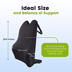 Lumbar Support Pillow for Car - Back Support for Medium to Large Vehicles - Soft Memory Foam Car Seat Cushion for Back Pain Relief - Dual Adjustable Straps Securely Fixed Car Lumbar Support -Black