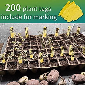 200Cells Seedling Start Trays with Drain Holes,20pcs Peat Pots Seedling Pots Biodegradable,Seedling Starter Kit,Organic Germination Plant Starter Trays(200xLabels,2xTransplant Tools,1xSpray Bottle)