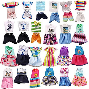 ENOCHT 22 PCS 5.3 Inch - 6 Inch Chelsea Doll Clothes and Accessories Include 5 Tops, 5 Pants for Boy Dolls, 5 Dresses for Girl Dolls and 2 Shoes, 10 Outfits Hangers