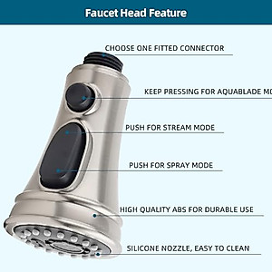 Hygie Rinse Pull Down Faucet Head Replacement with 11 Adapters Compatible with Moen Delta Kohler Curve Faucet Head, 3 Function Kitchen Sink Faucet Sprayer Head Fit Most Faucet, Brushed Nickel