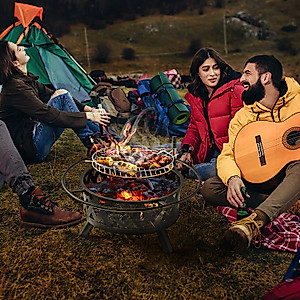 Breezestival 30 inch Fire Pits for Outside with Grill Outdoor Wood Burning with Removable Cooking Swivel BBQ Grill, Cover & Fire Poker for Backyard Bonfire Patio(Black)