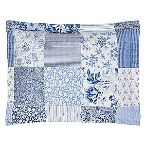 Laura Ashley - Twin Quilt Set, Reversible Cotton Bedding with Matching Sham, Farmhouse Inspired Home Decor (Paisley Printed Patchwork Blue, Twin)