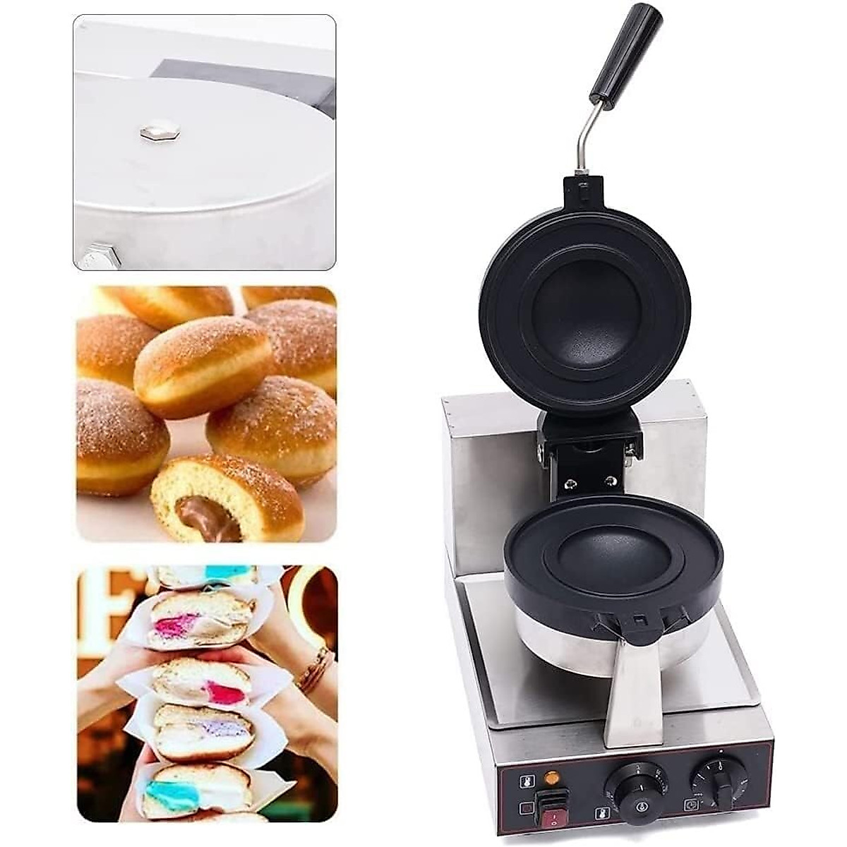 Electric Burger Waffle Maker, 1000W Commercial Single Head Non Stick Panini Press Hamburger Machine, Ice Cream Waffle Baker Machine for Home Kitchen Use Breakfast