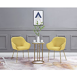 Ball & Cast Upholstered Dining Modern Accent Chair with Low Armrest Golden Metal Leg Set of 1, Medium, Yellow