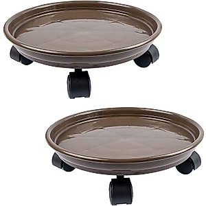 2Pcs Plant Caddy,Planter Pot Mover, Plant Pot Pallet Dolly Caster with Universal Wheels, Round Movable Planter Dolly Trolley Tray Pallet Outdoor Indoor Tree Flower Stand Planter (11.8 inch+2pcs+brown)