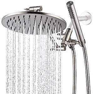 G-Promise All Metal Dual Shower Head Combo | 8" Rainfall Shower Head, Handheld Shower Wand | Smooth 3-way Diverter | with Adjustable Extender - An Upgrade of Shower Experience(Brushed Nickel)