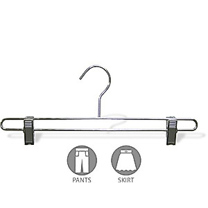 The Great American Hanger Company Chrome Bottom Hanger w/Adjustable Cushion Clips, Box of 25, 14 Inch Strong Metal Pants Hangers for Slacks or Skirts