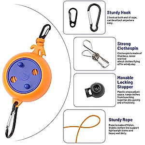 Portable Travel Clothesline Cord, Caudblor Adjustable 26ft Camping Clothes line, Laundry Drying Rope for Hotel Trip, Cruise, Outdoor/Indoor, with 12Pcs Stoppers, Windproof Clothespins