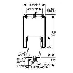 TORQUE Cab Sleeper Air Spring Bag for Select Peterbilt 379 Trucks (Replaces Firestone 7036, W02-358-7036, Peterbilt T81-6002, 29-03200, T81-6000) (TR7036)