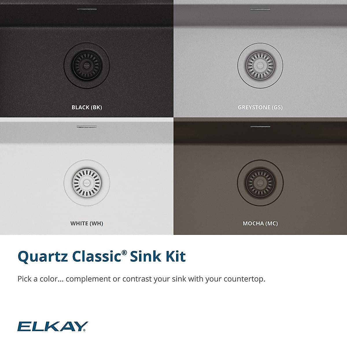 Elkay Quartz Classic ELG1616BK0C 15-3/4" x 15-3/4" x 7-11/16", Single Bowl Dual Mount Bar Sink Kit, Black