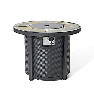 Glitzhome 32" D 30000-BTU Round Slates Top Aluminum Propane Fire Pit with Cover Outdoor Fire Tables for Garden Patio Backyard Deck Poolside