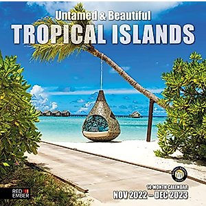 RED EMBER Tropical Islands 2023 Hangable Monthly Wall Calendar | 12" x 24" Open | Thick & Sturdy Paper | Giftable | Beautiful Scenic Beach Vacation Nature Photography