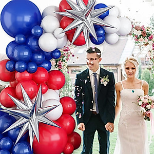 Red White Blue Balloon Arch Kit, Latex Birthday Balloons 5 10 18 inch Blue Red White Party Balloon Garland Kit with 2 Silver Explosion Star for Baby Shower Decorations Wedding Graduation Party