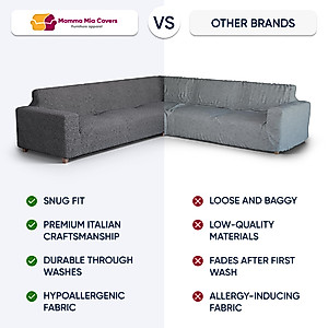 PAULATO BY GA.I.CO. Corner Sectional Couch Cover - Extra Large L-Shape Couch Slipcover - Washable Polyester Sofa Covers - 1-Piece Form Fit Furniture Protector - Microfibra - Ash (Corner Sofa)
