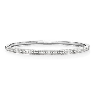 Gem Stone King 925 Sterling Silver White Moissanite 7 Inch Round Bangle Bracelet For Women | 1.30 Cttw | With Secure Locking