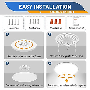 Allsmartlife LED Flush Mount Ceiling Light Fixture, 12inch 24W 2880lm CCT 3000K/4000K/6500K Thin Round Flat Panel Light Surface Mount for Kitchen, Bedroom, Laundry. Dimmable Ceiling Lamp