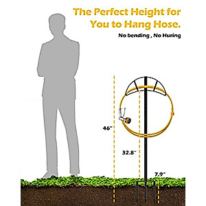 Suchek Metal Garden Hose Holder Stake, Freestanding, Heavy Duty Water Hose Stand, In Ground Hose Rack Organizer for Outside Yard (Black)