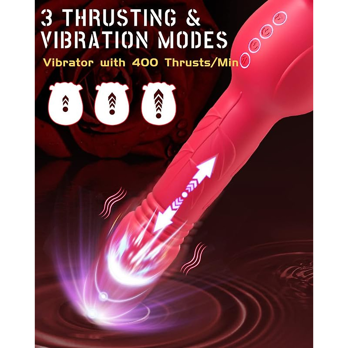 Rose Sex Toys for Women - 3in1 Rose Sex Toy Vibrator with 2 Sucking Cups, Clitoral Nipple Vibrators with 7 Tongue Licking & 3 Thrusting G Spot Dildo, Adult Sex Toys Woman Sex Machine