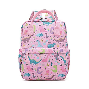 Cute Preschool Backpack Toddler School Book Bag for Girls Boys Kids Kindergarten Nursery Travel Bag with Chest Strap(15inch, Pink Dinosaur)