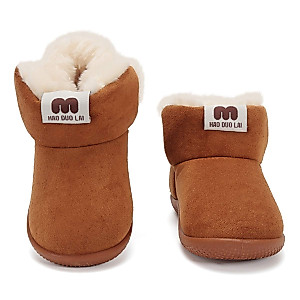 KEESKY Boy Toddler Boots Brown Fur Lined Warm Winter Shoes Size 7 M Toddler