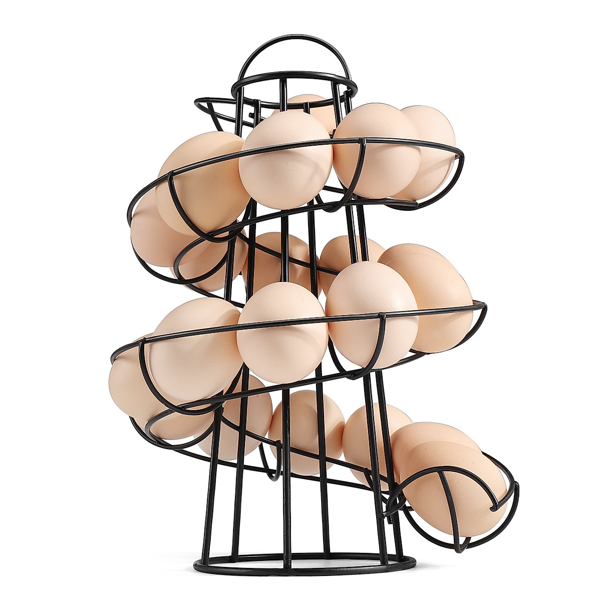 Flexzion Egg Skelter Modern Spiral Egg Holder Countertop (Medium Egg Display) - Freestanding Wired Countertop Egg Holder for Fresh Eggs, Dispenser Stand, Storage Rack for Kitchen, Black