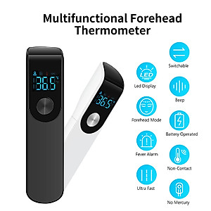 Forehead Thermometer for Adults, 3 in 1 Digital LCD Display, Fever Alarm, Accurate Reading and Memory Function Non-Contact Forehead Thermometer for Body (White)