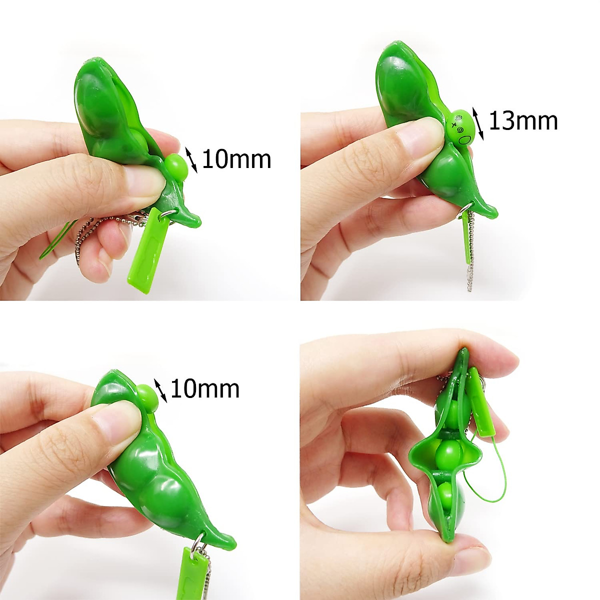 Honbay 6PCS Pea Pod Decompression Toy Squeeze Beans Peapod Fidget Toy Extrusion Edamame Pea Keychain Keyring Stress Relieving Keychain Toys