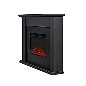 BOWERY HILL 52" Slim Solid Wood and Glass Electric Fireplace in Gray Finish