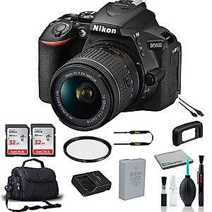 Nikon D5600 DX-Format DSLR Camera with 18-55mm Lens 1576 Bundle with 2X 32GB Memory Cards + Carrying Case + More