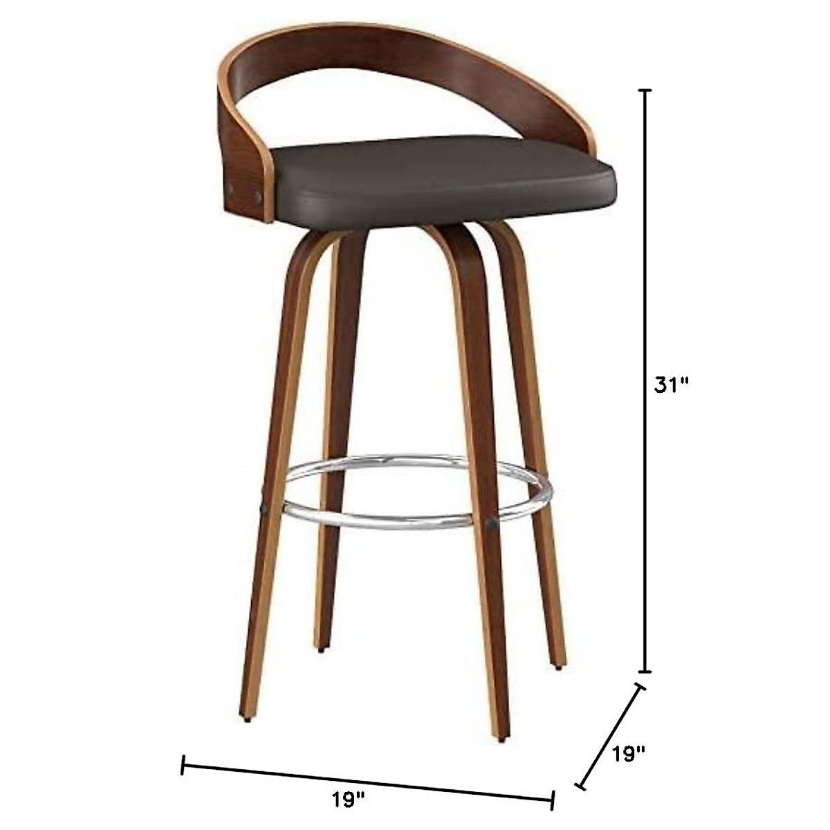 Armen Living LCSOBABRWA26 Sonia Barstool with Polyurethane Upholstery, 26"H, Walnut Wood Finish/Brown