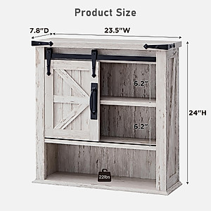 OKD Bathroom Wall Cabinet, Farmhouse Medicine Cabinet with Sliding Barn Door & Adjustable Shelves, Storage Cabinet Wall Mounted for Bathroom, Kitchen, Antique Brush White