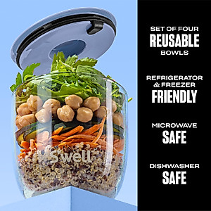 S'well 16oz Glass Prep Bowl Set of 4 For Easy Meal Prep, Coastal Blues, Made From Durable Tempered Glass