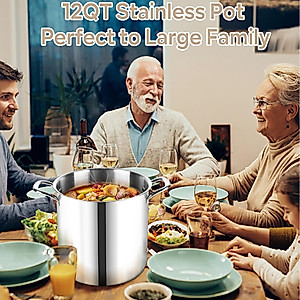 LIANYU 12 Quart Stock Pot with Lid, 18/10 12 QT Stainless Steel Soup Pot, Tri-Ply Heavy Duty large Canning Pasta Pot, Big Deep Pot for Cooking, Nonstick Induction Stockpot with Measuring Mark